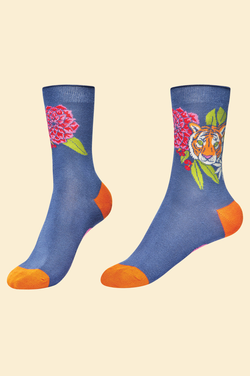 Powder Design - Floral Tiger Ankle Socks Indigo – Bunka
