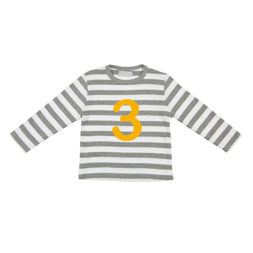 Bob & Blossom - Grey Marl & White Stripped Number 3 T-Shirt (Mustard ...