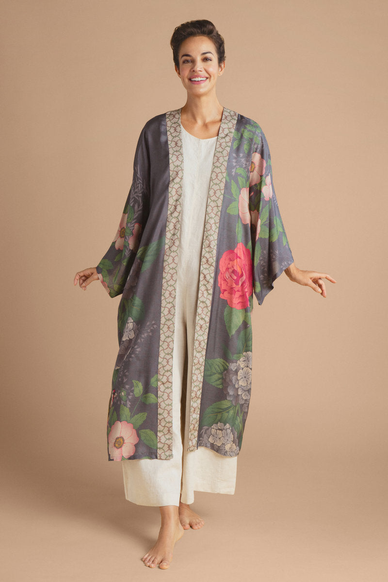 Powder Design - Hedgerow Kimono Gown Pewter – Bunka